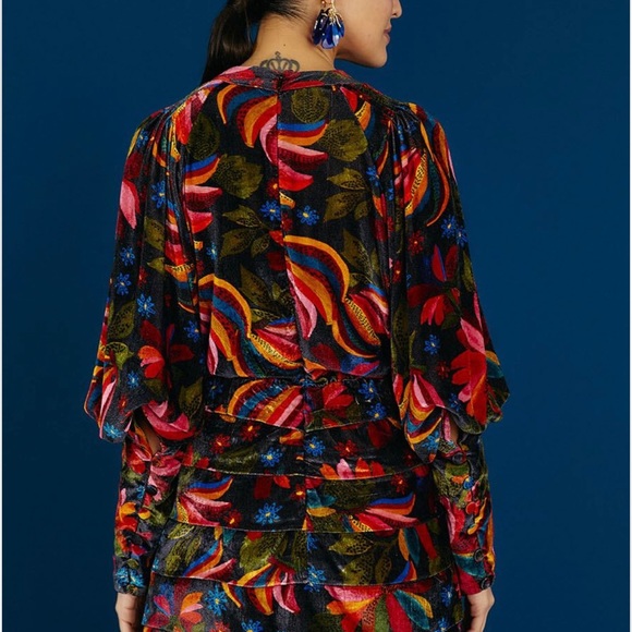 FARM Rio | Dresses | Nwt Farm Rio Black Banana Sky Velvet Mini Dress ...
